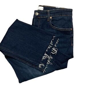 Zara | Jeans | Zara Sz 2 Dreed Flare Blue Cropped Jeans Raw Hem With 5 ...